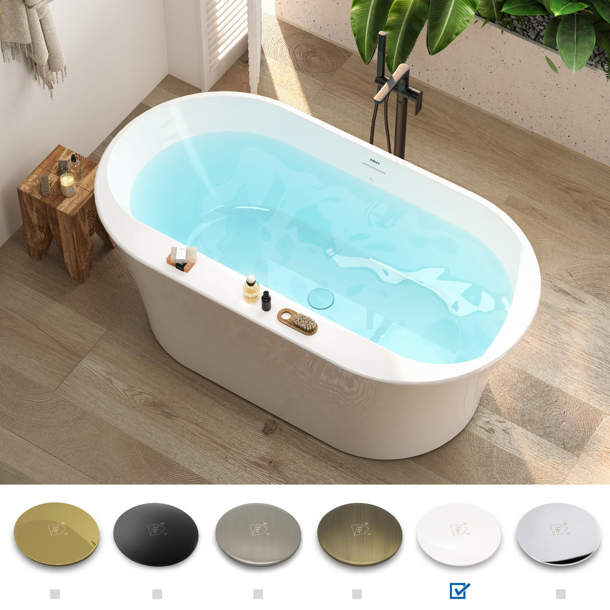 Mauritius 59" Acrylic Freestanding Tub Gloss White Drainage – FERDY BATH